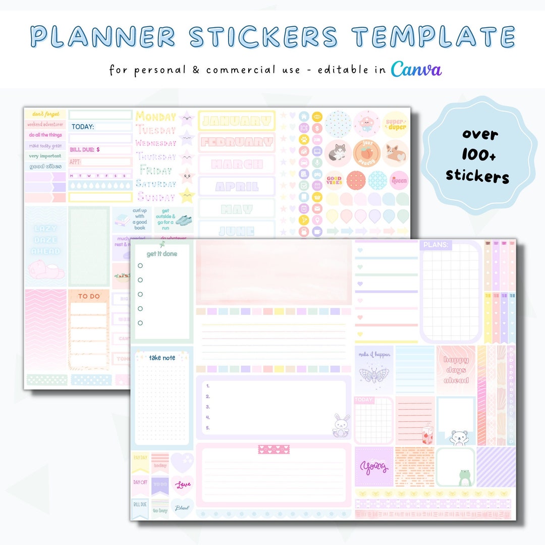Canva Planner Sticker Template | Colorful Sticker Sheet Template ...