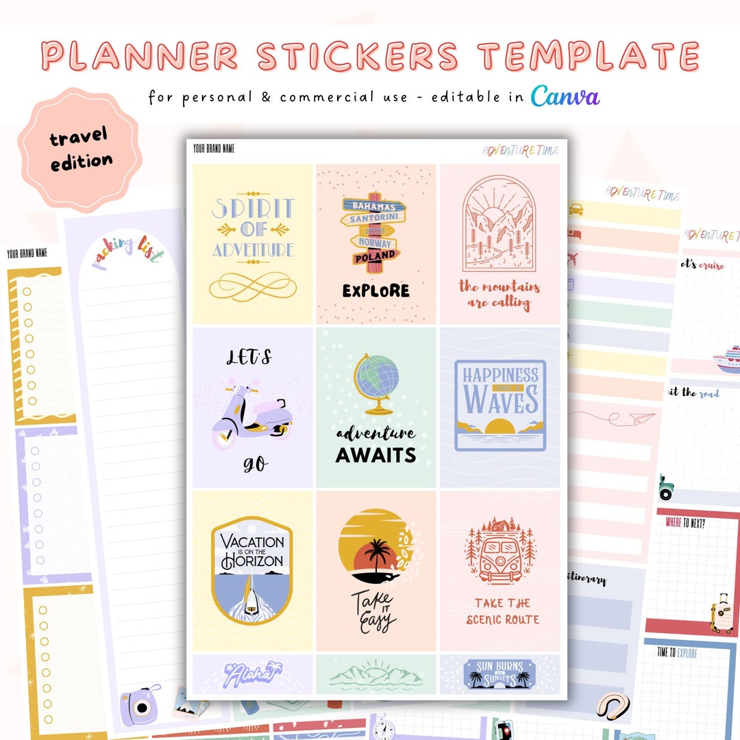 Canva Planner Sticker Template | Cheerful Travel Stickers Template ...