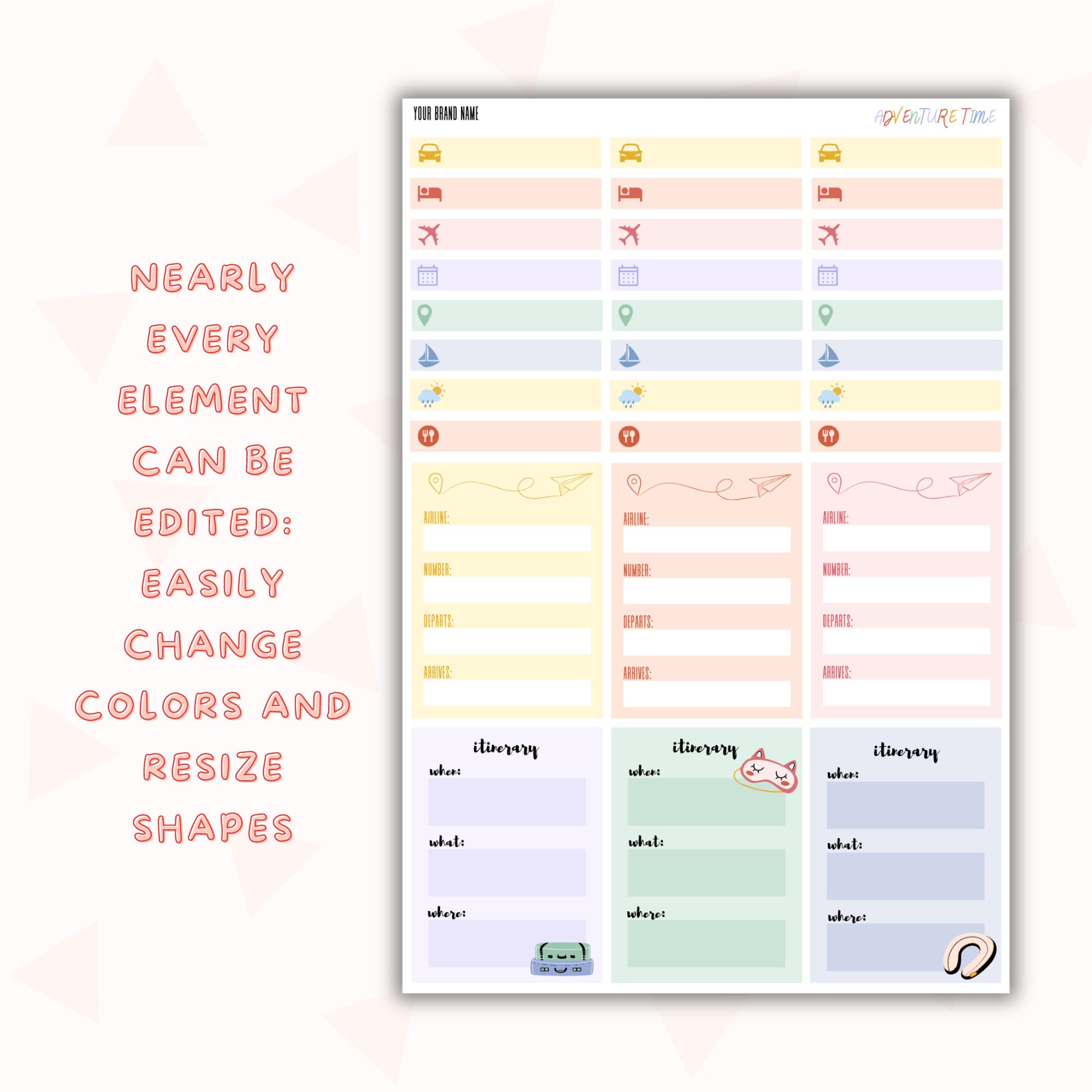 Canva Planner Sticker Template | Cheerful Travel Stickers Template ...