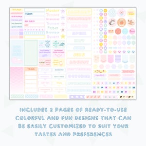 Canva Planner Sticker Template | Colorful Sticker Sheet Template | Digital Planner Stickers ...