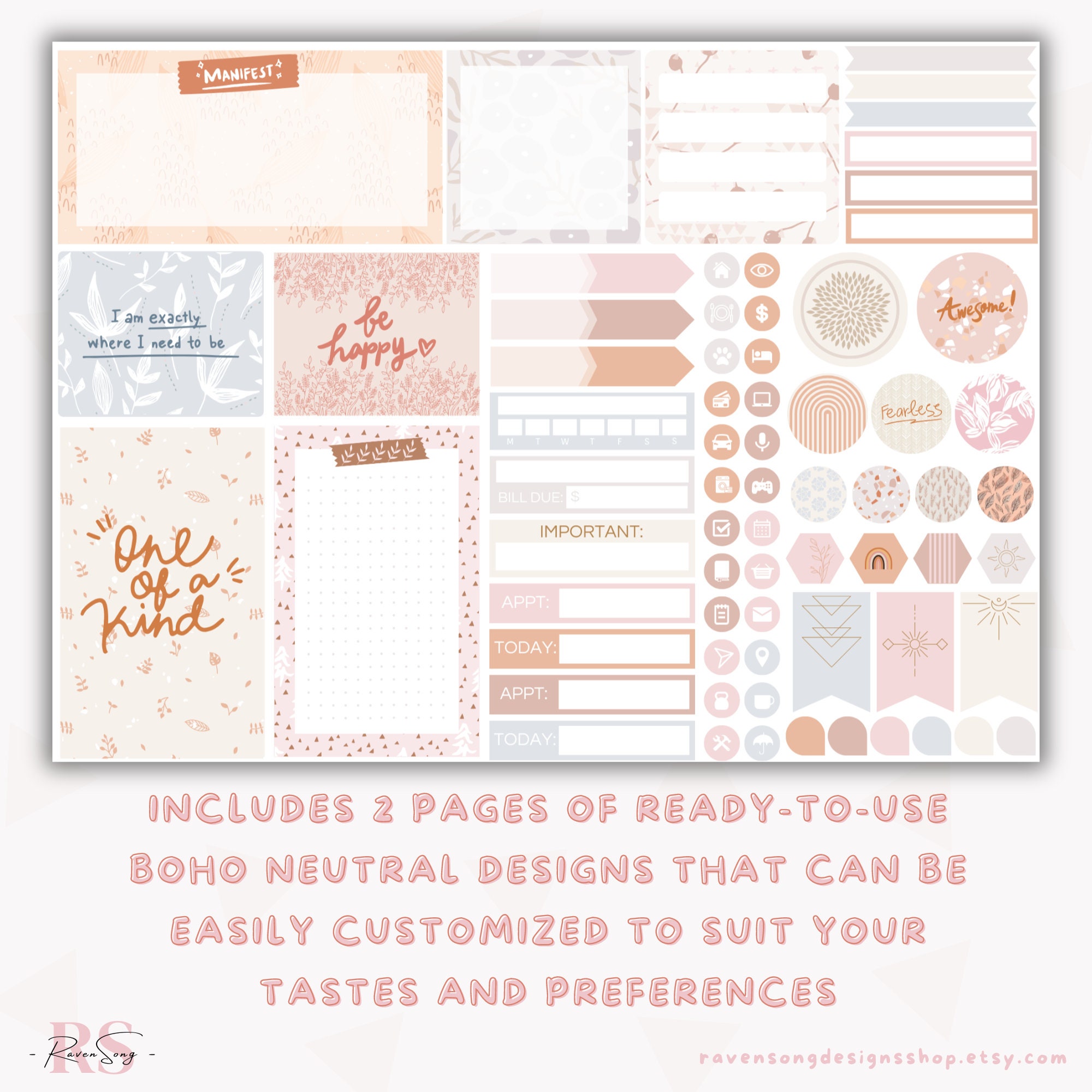 Canva Editable Sticker Template | Boho Digital Planner Stickers ...