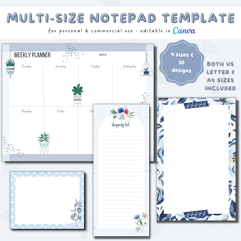 Canva Notepad Template | Printable Notepad | Multi-size Custom Notepad ...