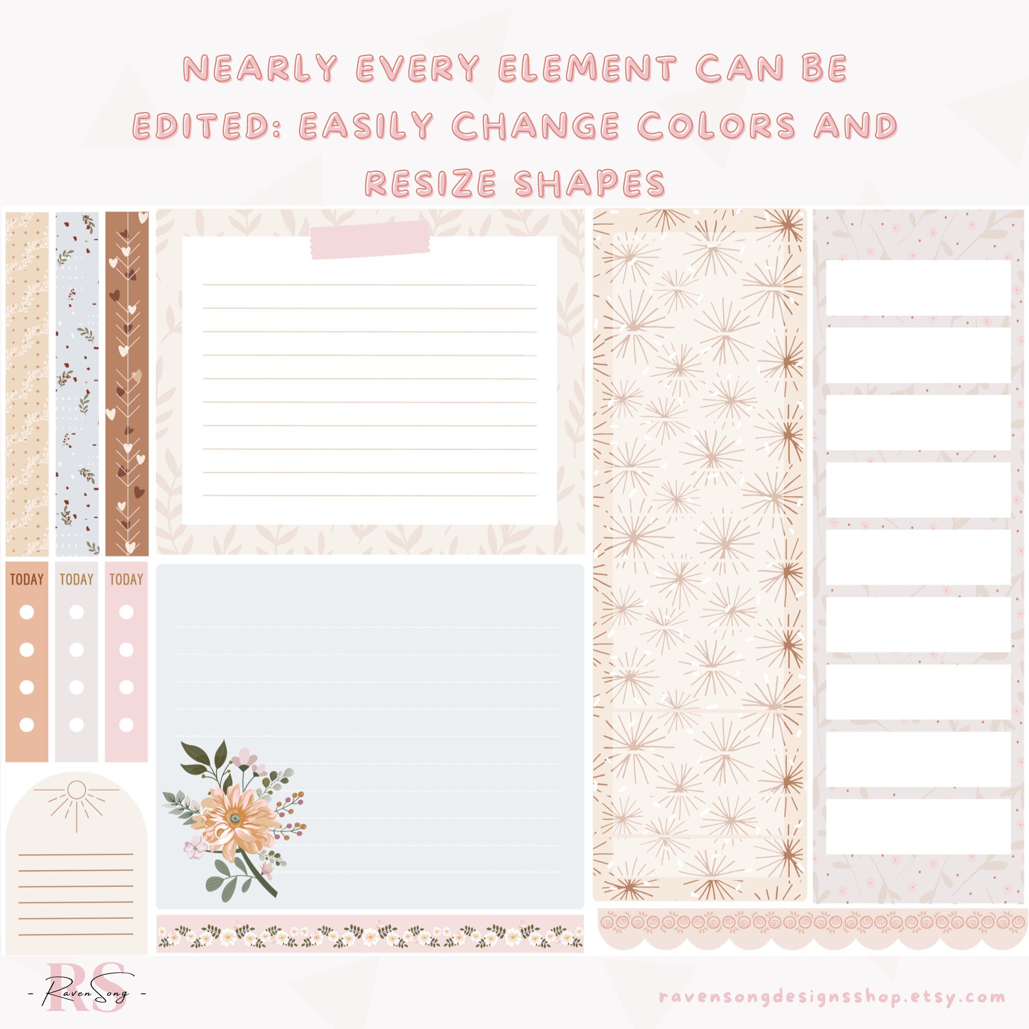Canva Editable Sticker Template | Boho Digital Planner Stickers ...