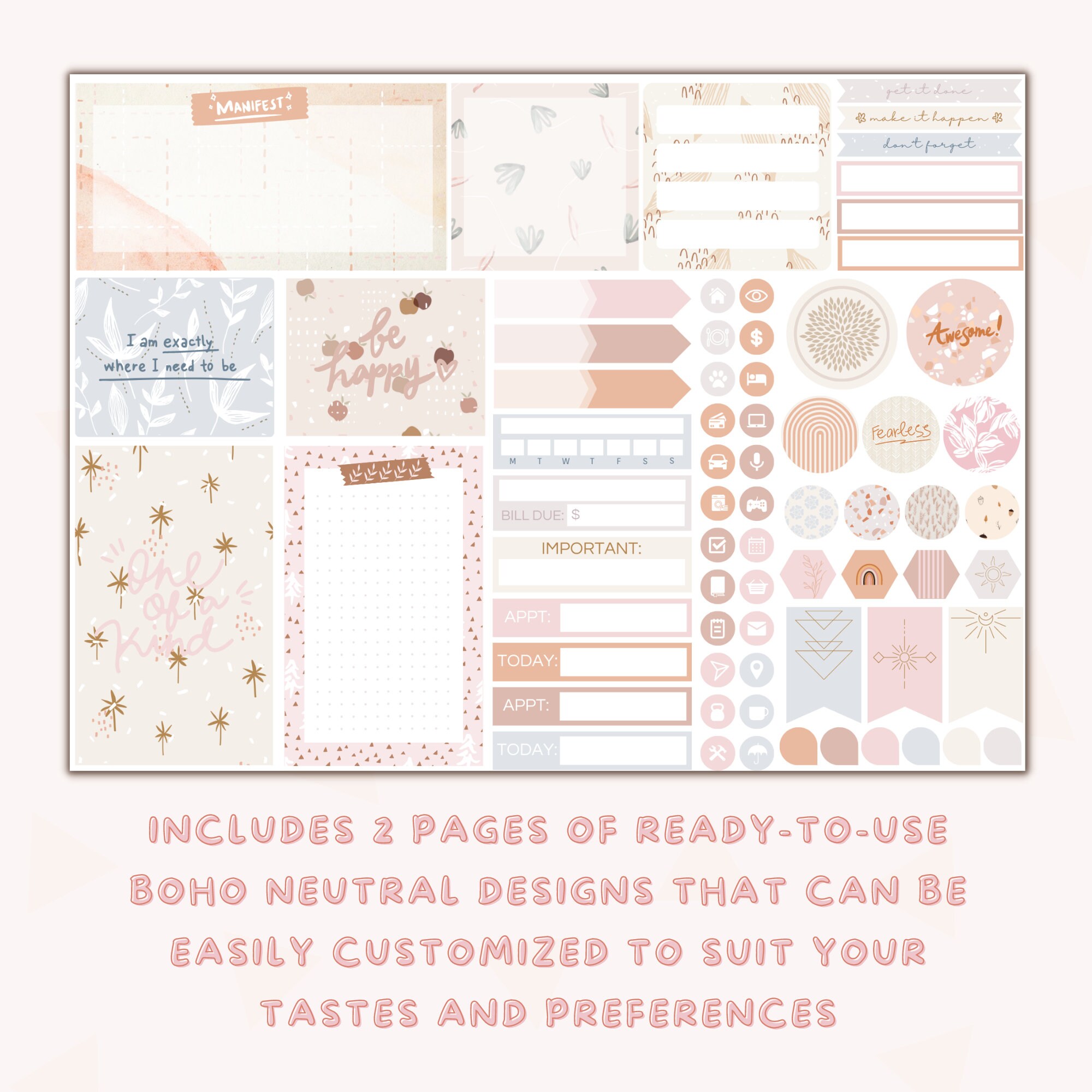 Canva Editable Sticker Template Boho Digital Planner - Etsy