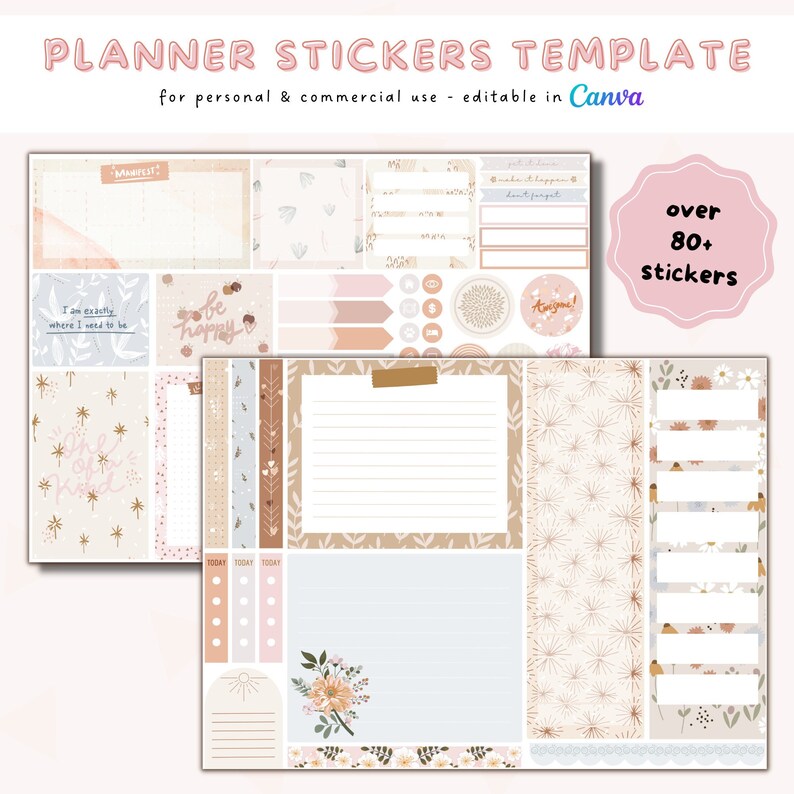 Canva Editable Sticker Template Boho Digital Planner - Etsy