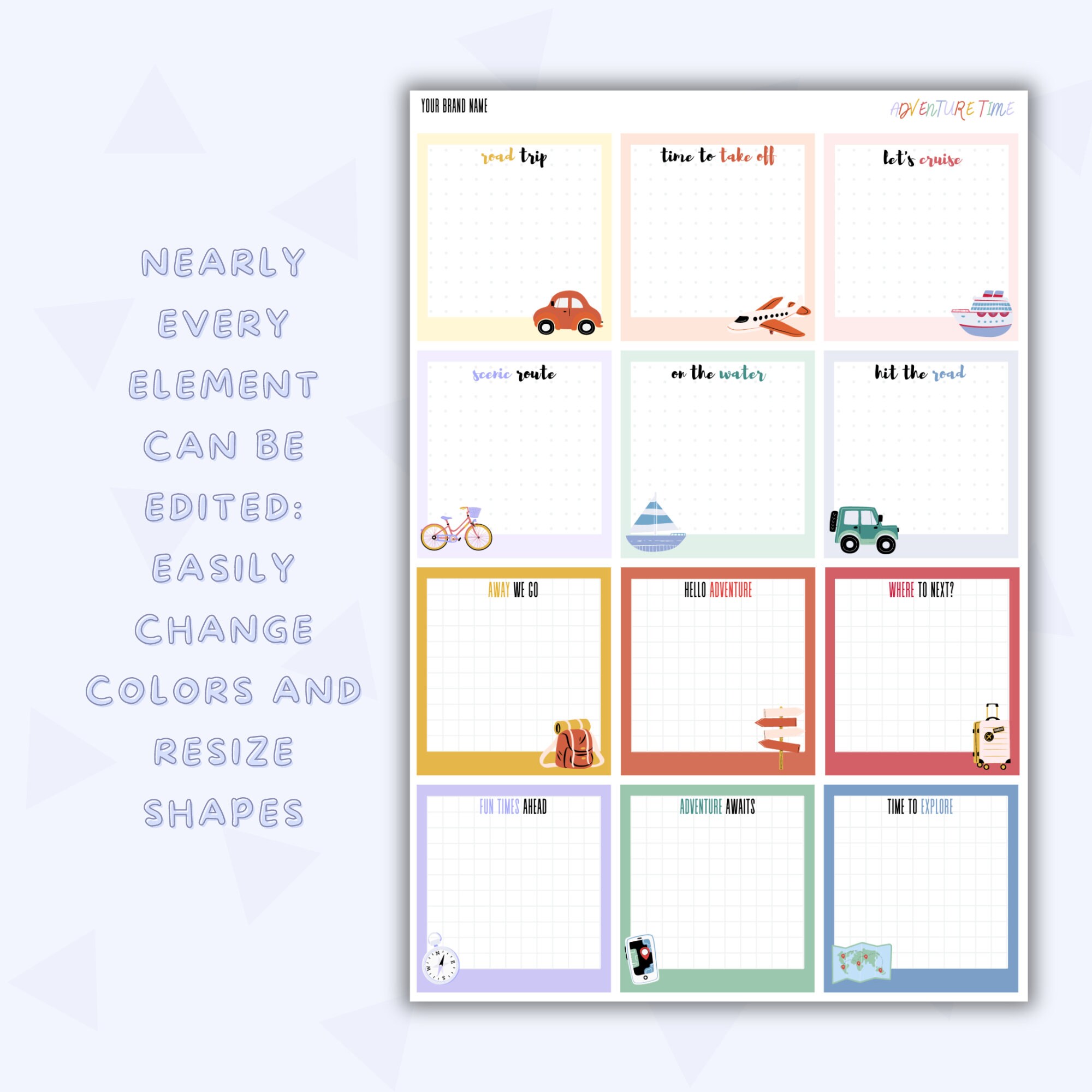 Canva Planner Sticker Template Cheerful Travel Stickers Template ...