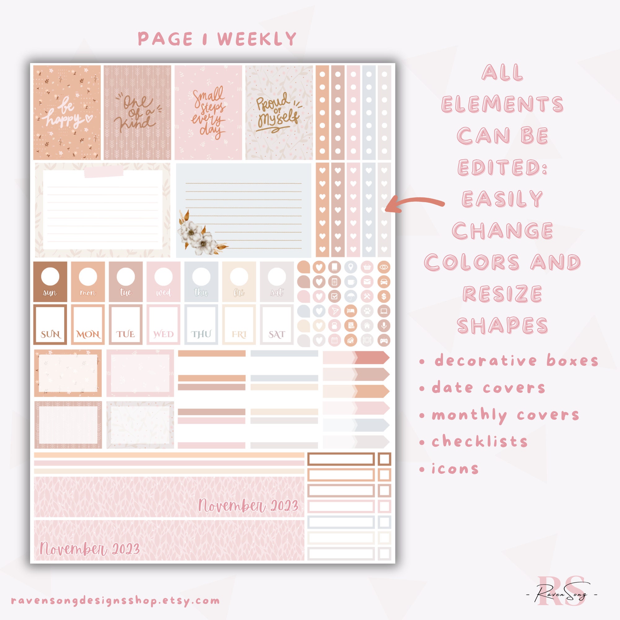 Canva Horizontal Planner Sticker Template | ECLP A5 Horizontal ...