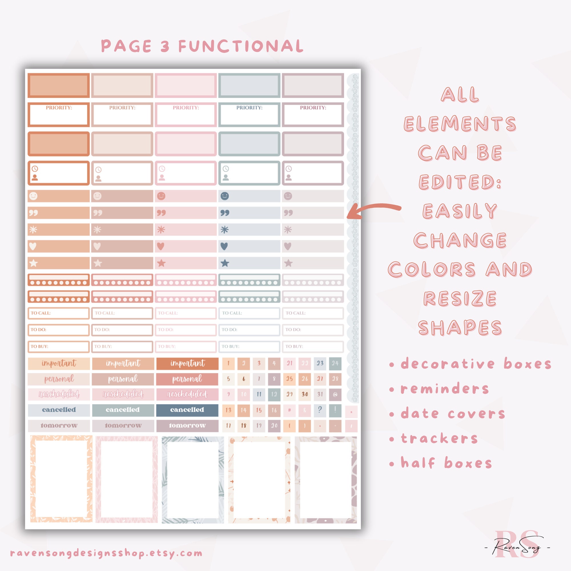 Canva Horizontal Planner Sticker Template | ECLP A5 Horizontal ...