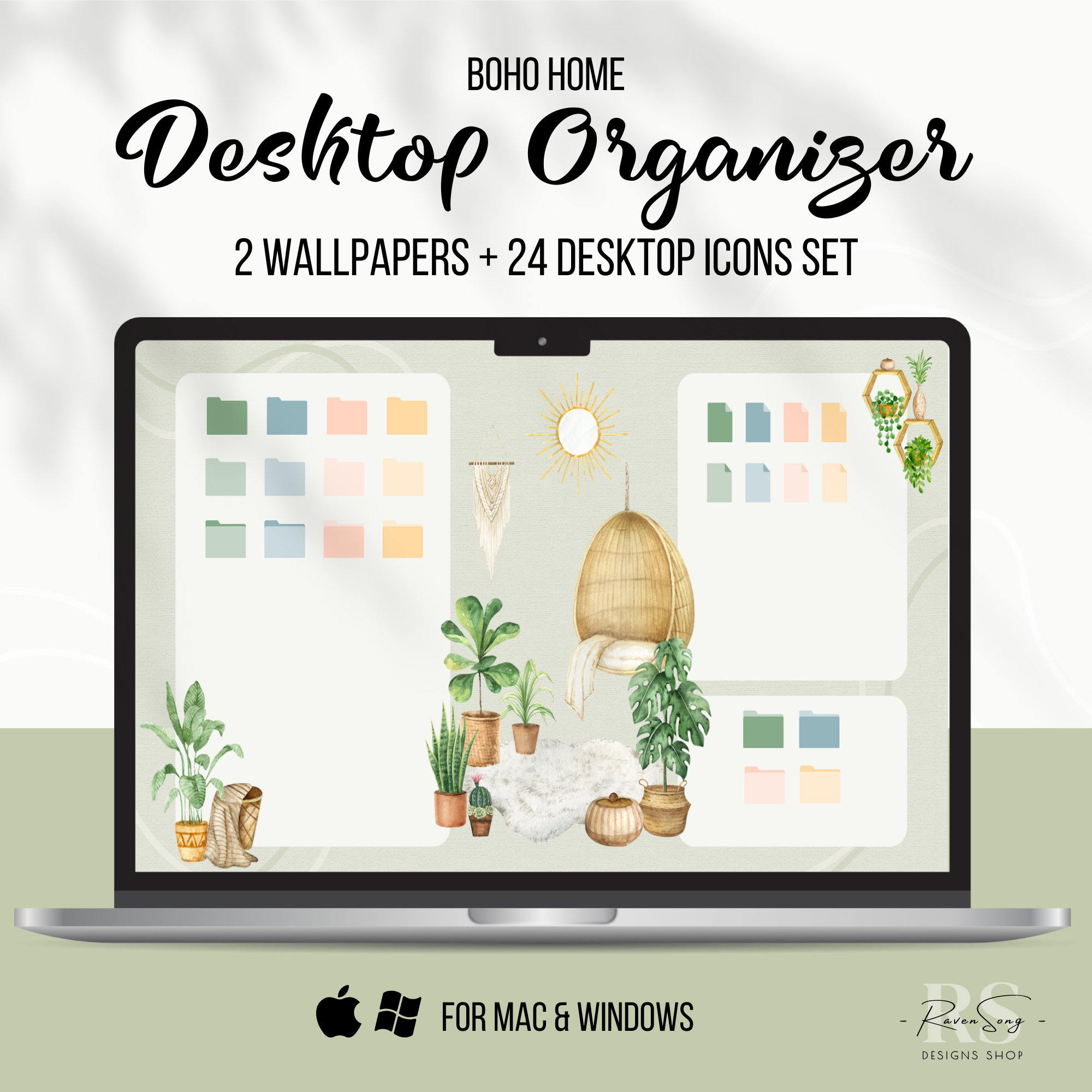 Sage Green Boho Home Aesthetic Desktop Organizer | Folder and File ...