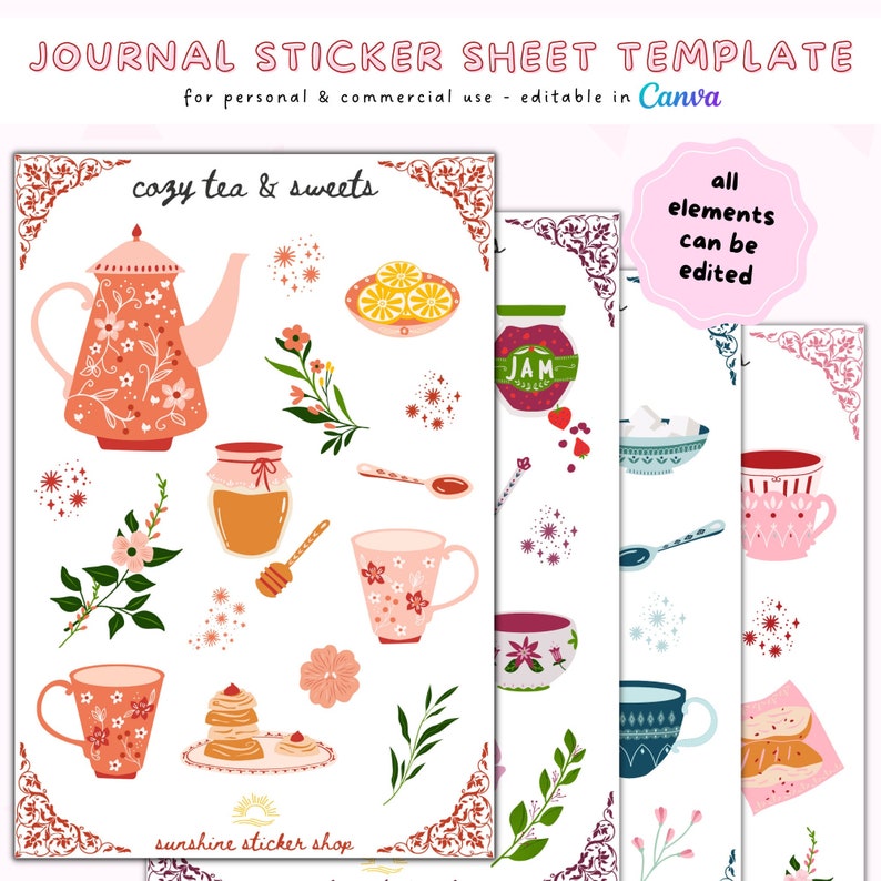 Canva Editable Sticker Sheet Template Cozy Tea Digital Sticker Template ...