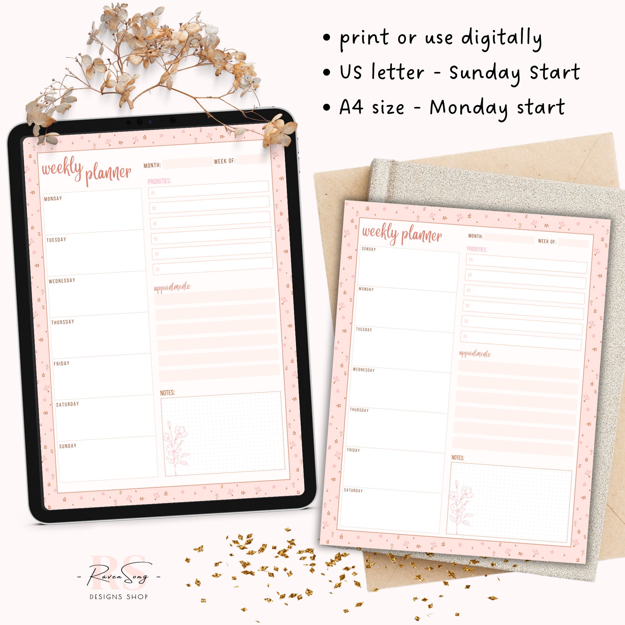 Boho Aesthetic Canva Planner Pages | PLR Planner Template | Floral ...