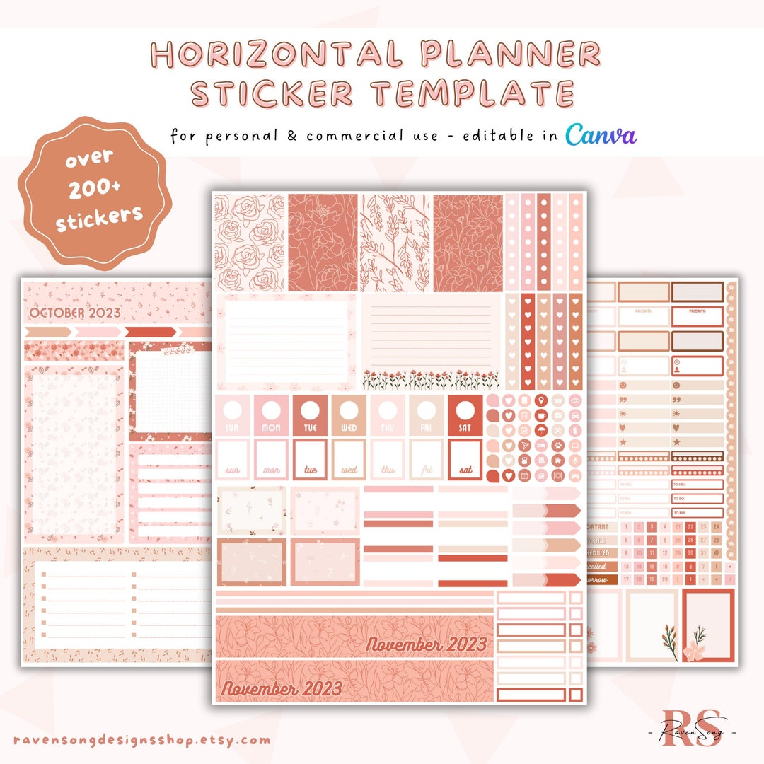 Canva Planner Sticker Template | ECLP A5 Horizontal | Boho Floral ...