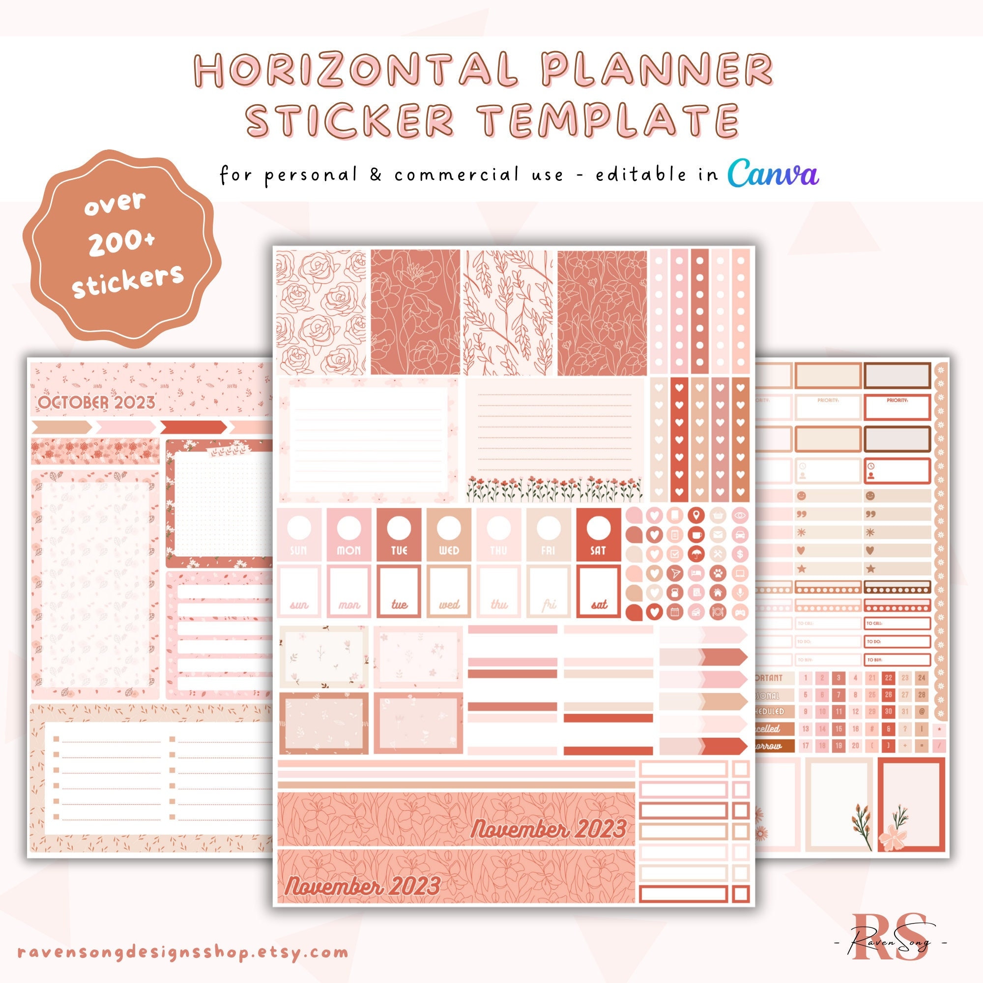 Canva Planner Sticker Template | ECLP A5 Horizontal | Boho Floral ...