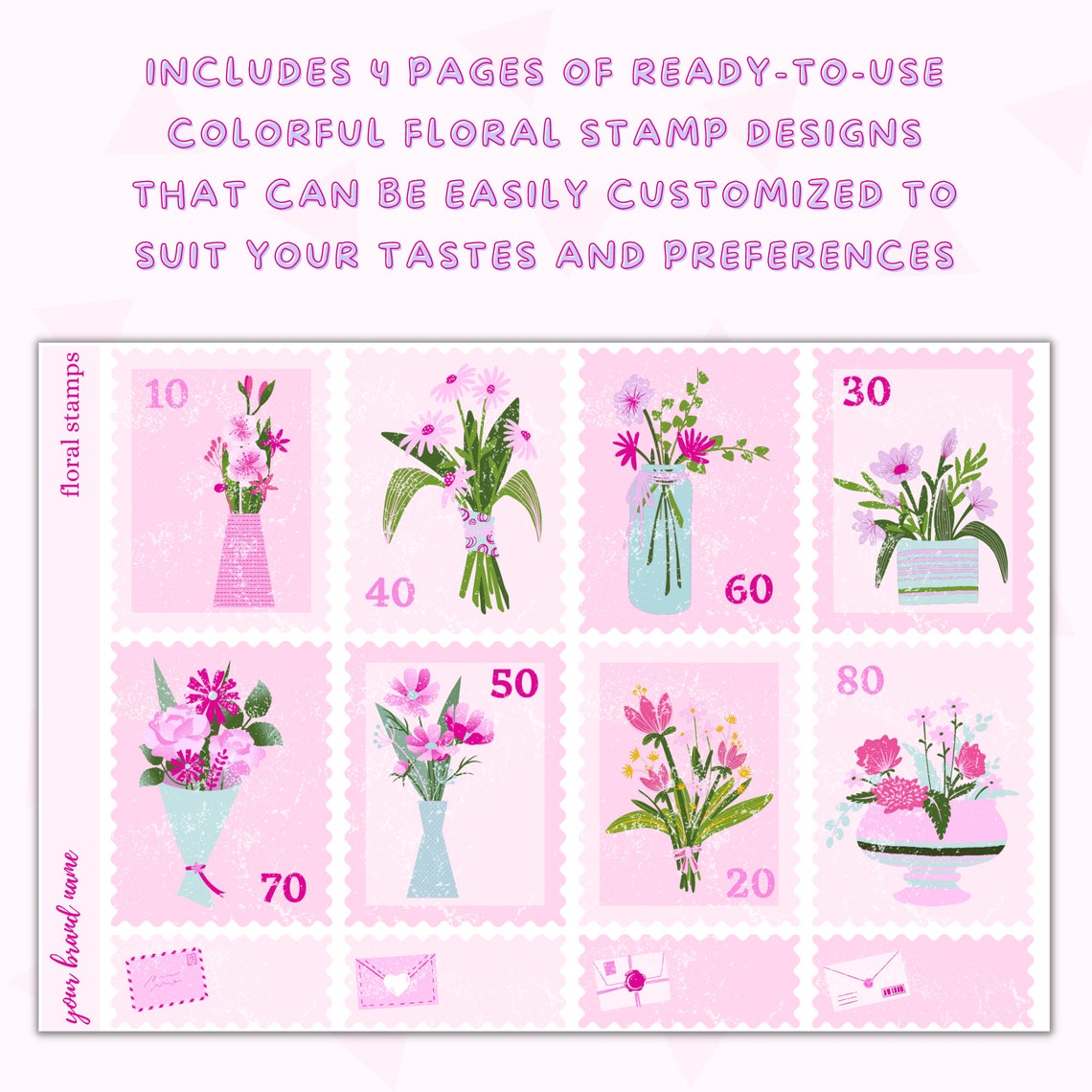 Canva Editable Sticker Template | Journal Sticker Kit Template | Floral ...