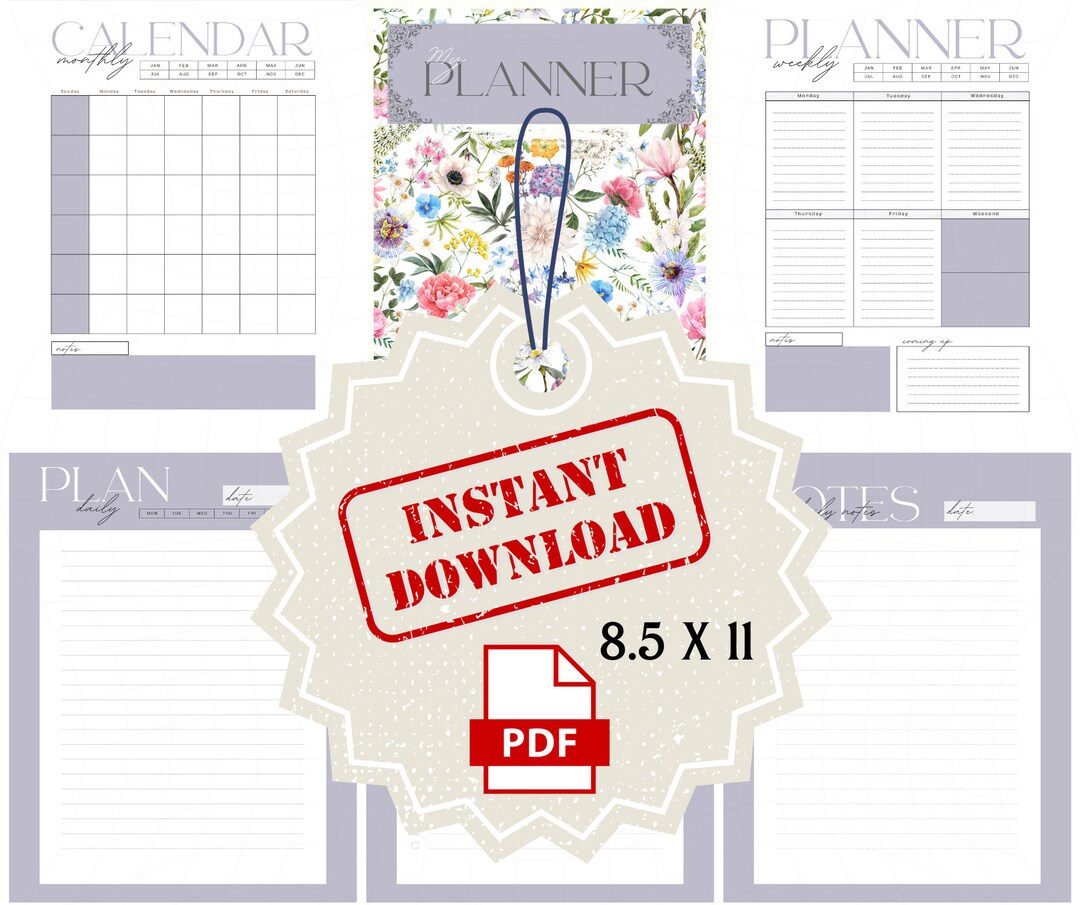 Floral Planner - Daily - Weekly - Monthly - Notes - Checklist - PDF - 8 ...