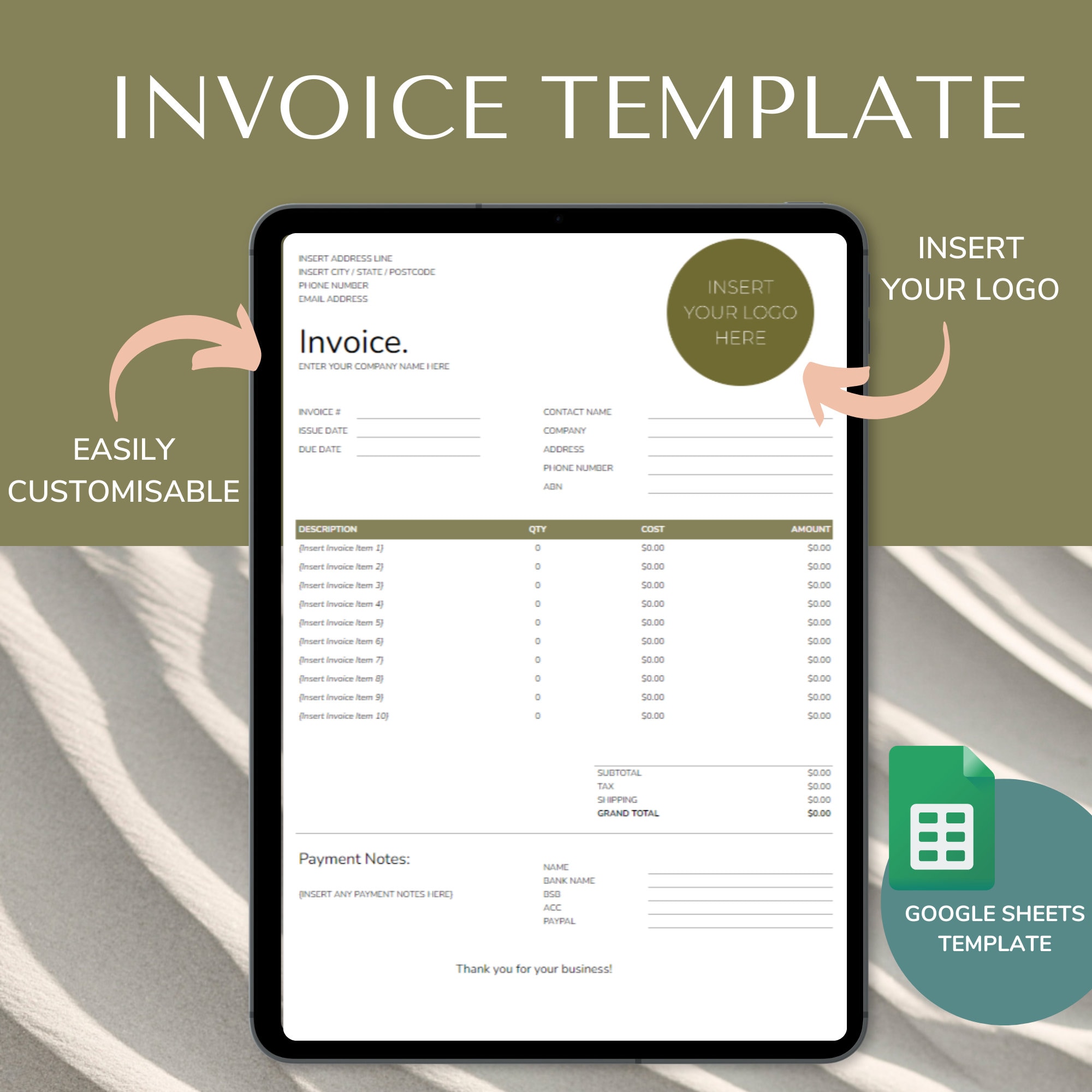Easy Invoice Template | Google Sheets | Tax Invoice | Customizable ...