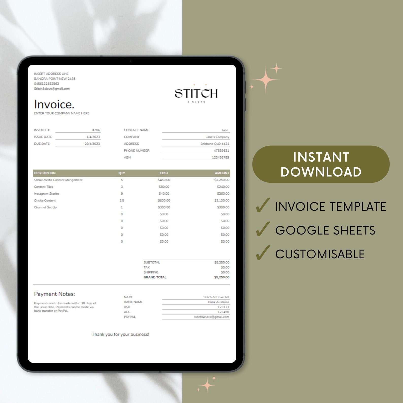 Easy Invoice Template | Google Sheets | Tax Invoice | Customizable ...