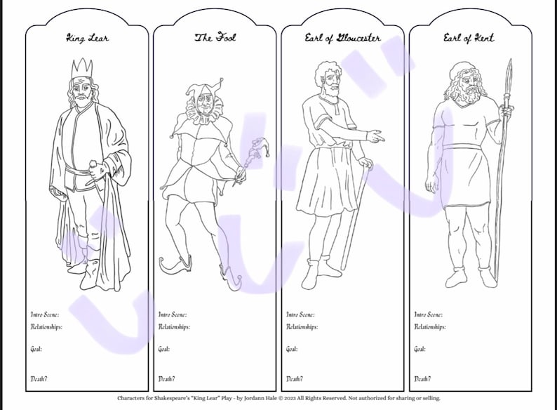 Printable Shakespeare’s King Lear Characters | Blank or Water Colored ...