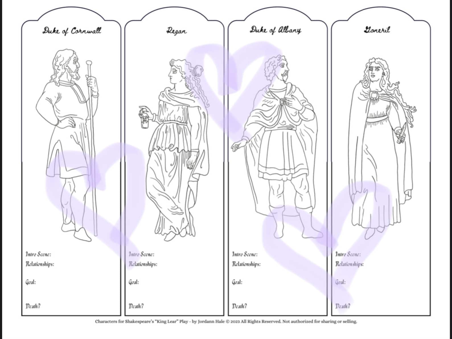 Printable Shakespeare’s King Lear Characters | Blank or Water Colored ...