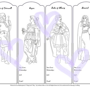 Printable Shakespeare’s King Lear Characters | Blank or Water Colored ...