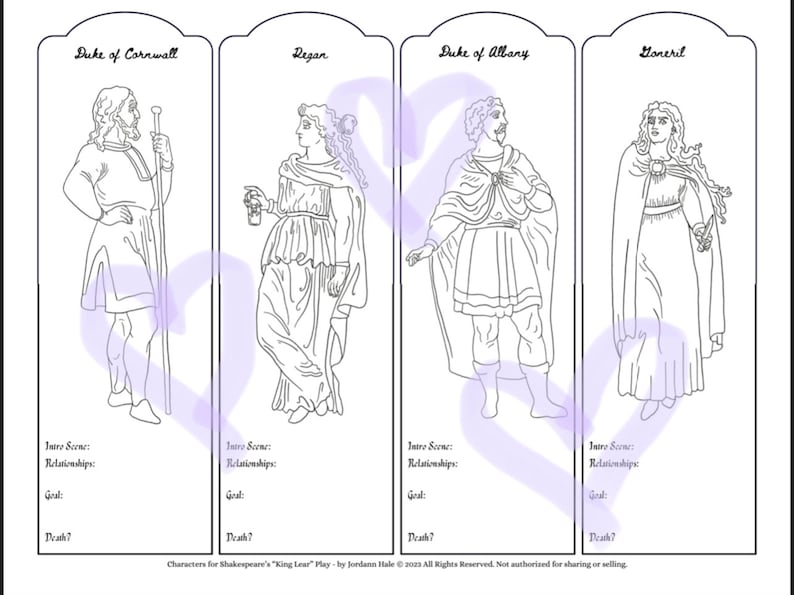 Printable Shakespeare’s King Lear Characters | Blank or Water Colored ...