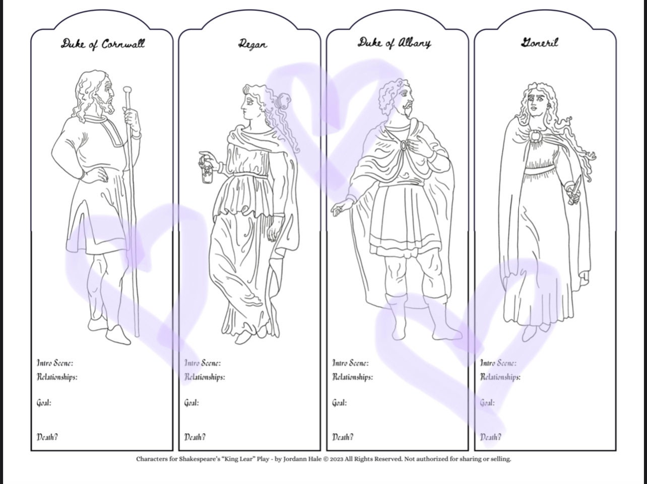 Printable Shakespeare’s King Lear Characters | Blank or Water Colored ...
