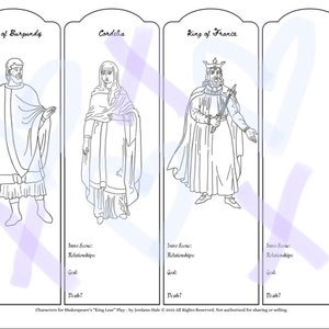 Printable Shakespeare’s King Lear Characters | Blank or Water Colored ...