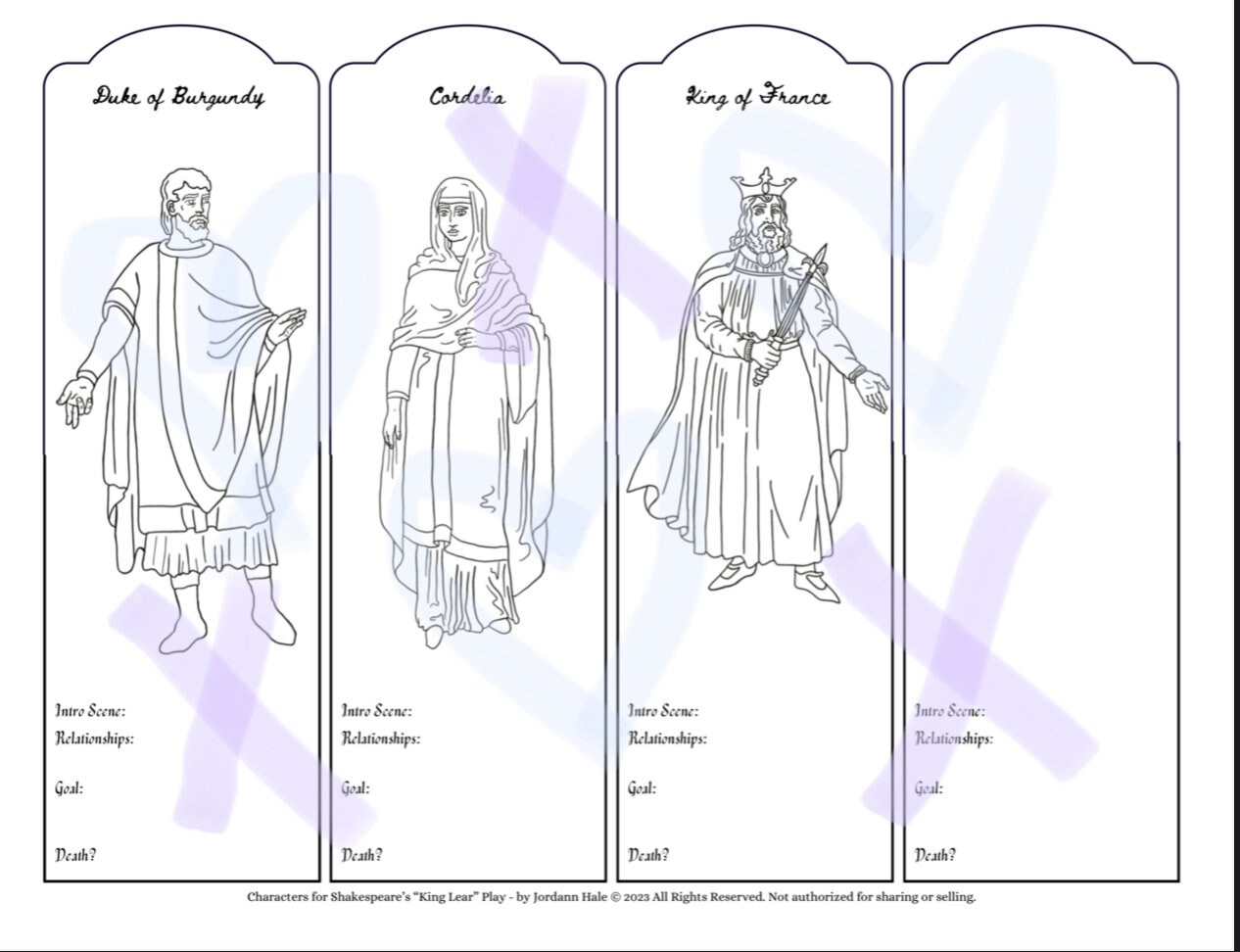 Printable Shakespeare’s King Lear Characters | Blank or Water Colored ...