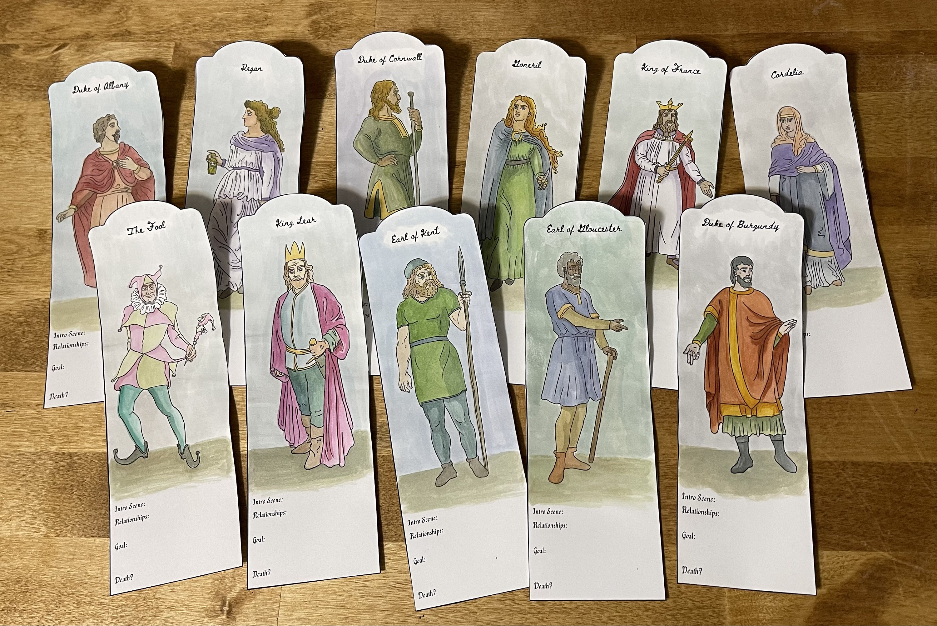 Printable Shakespeare’s King Lear Characters | Blank or Water Colored ...