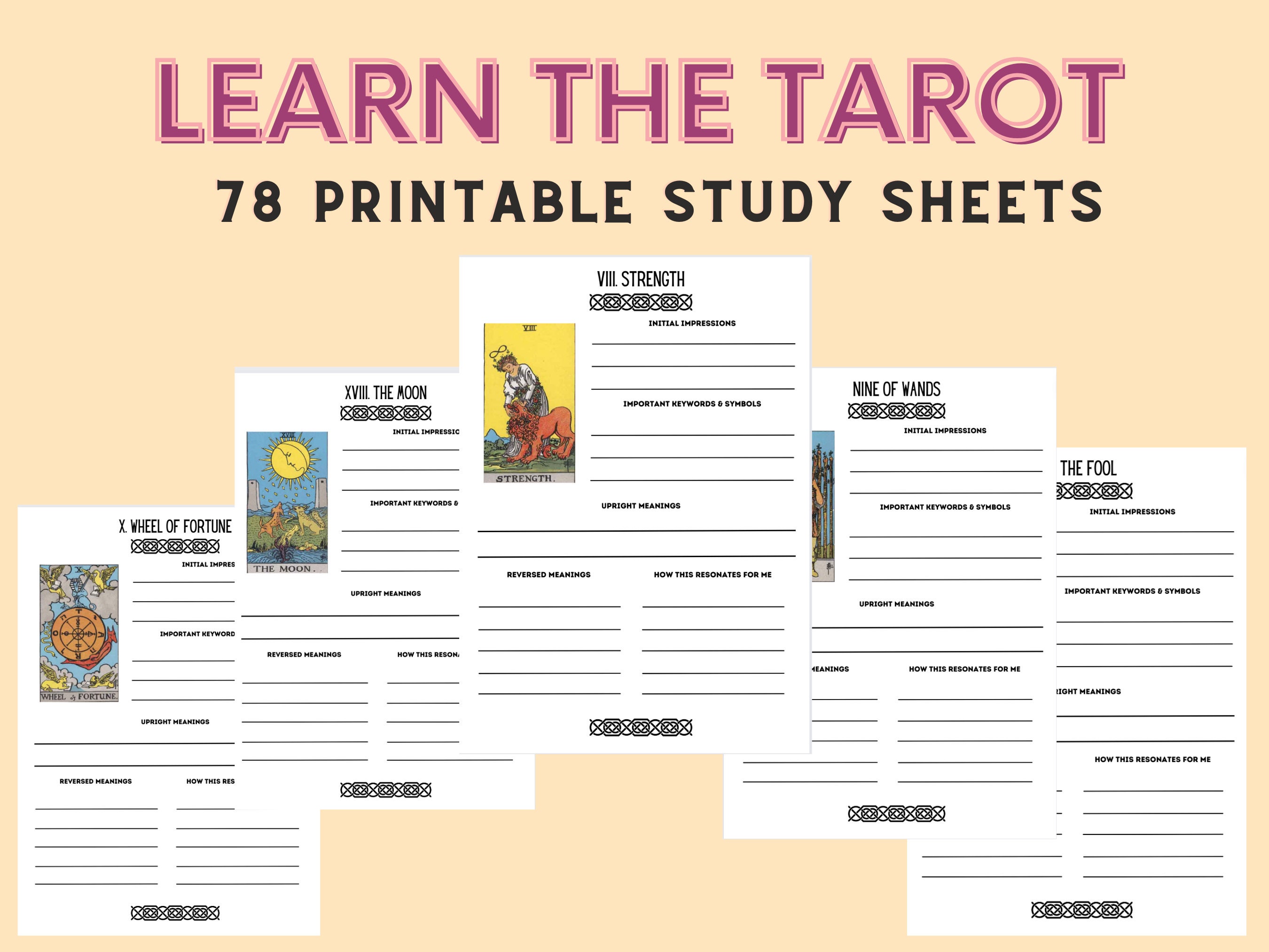 Tarot Card Journal Printable Self-study Note Sheets W/ Full Color Rider ...