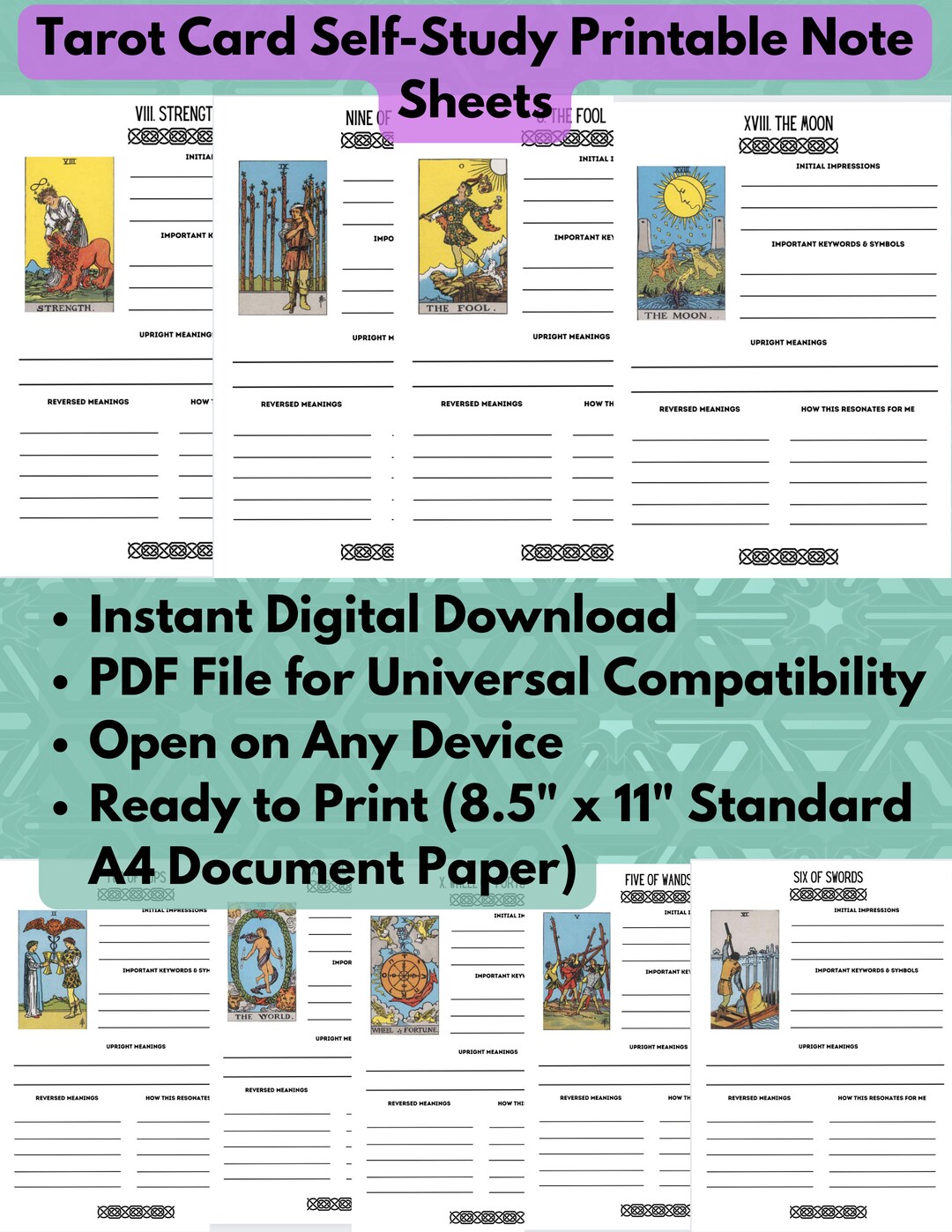 Tarot Card Journal Printable Self-study Note Sheets W/ Full - Etsy