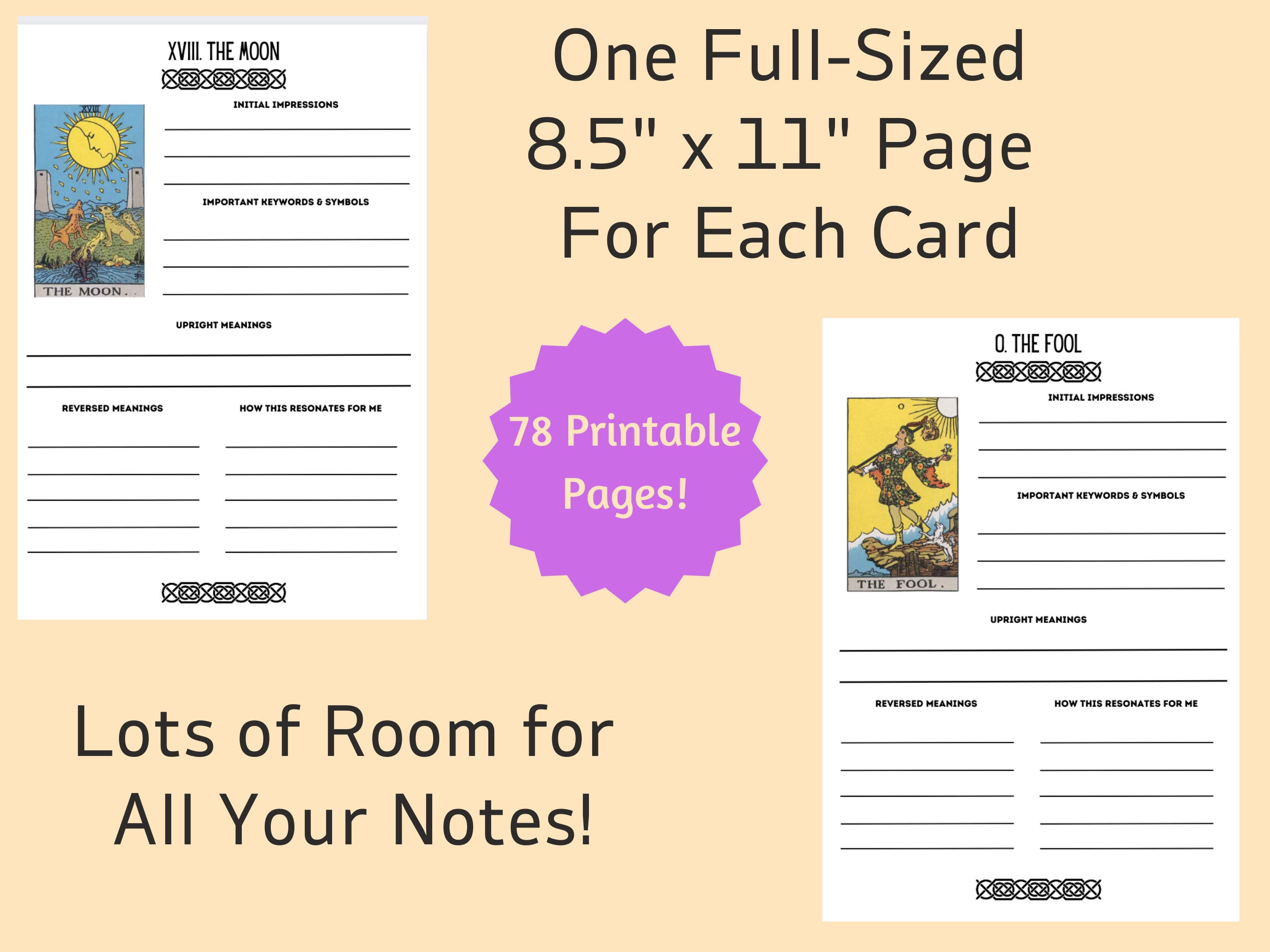 Tarot Card Journal Printable Self-study Note Sheets W/ Full Color Rider ...