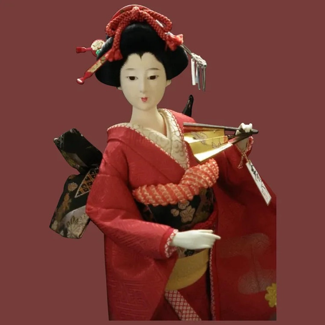Gorgeous Japanese Geisha Doll Collectible Red Kimono Kyoto Asian Doll ...