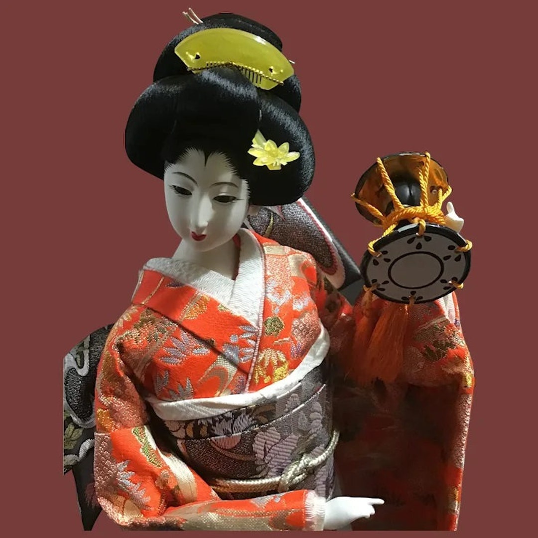 Beautiful GEISHA DOLL Japanese Vintage Doll Orange Kimono Geisha Doll ...