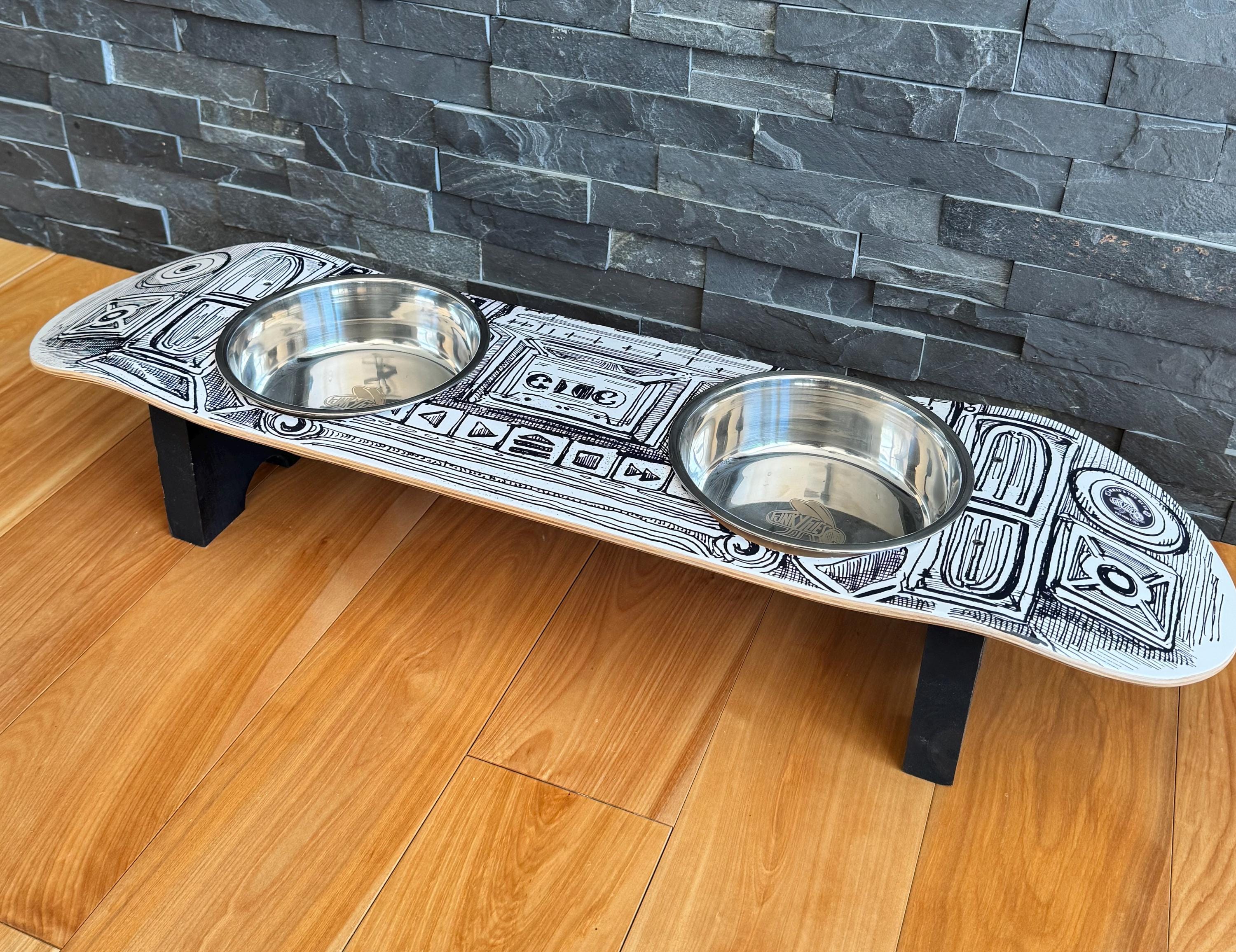 Boombox Dog Skatebowl - Elevated Dog Bowl With 2 Stainless Steel Bowls ...