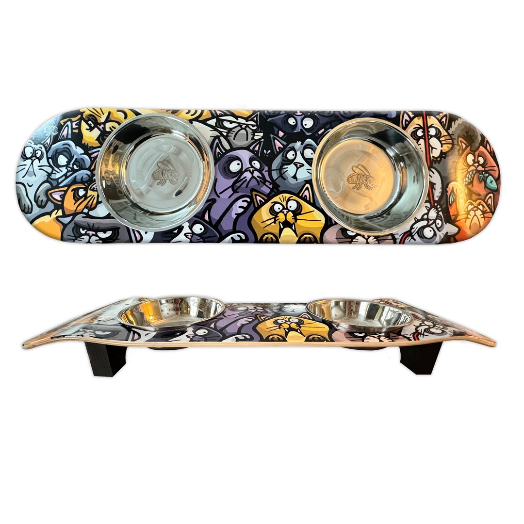 Cat Posse Skate Bowl Feeder: Elevated Stainless Steel Bowls, Maple Deck ...