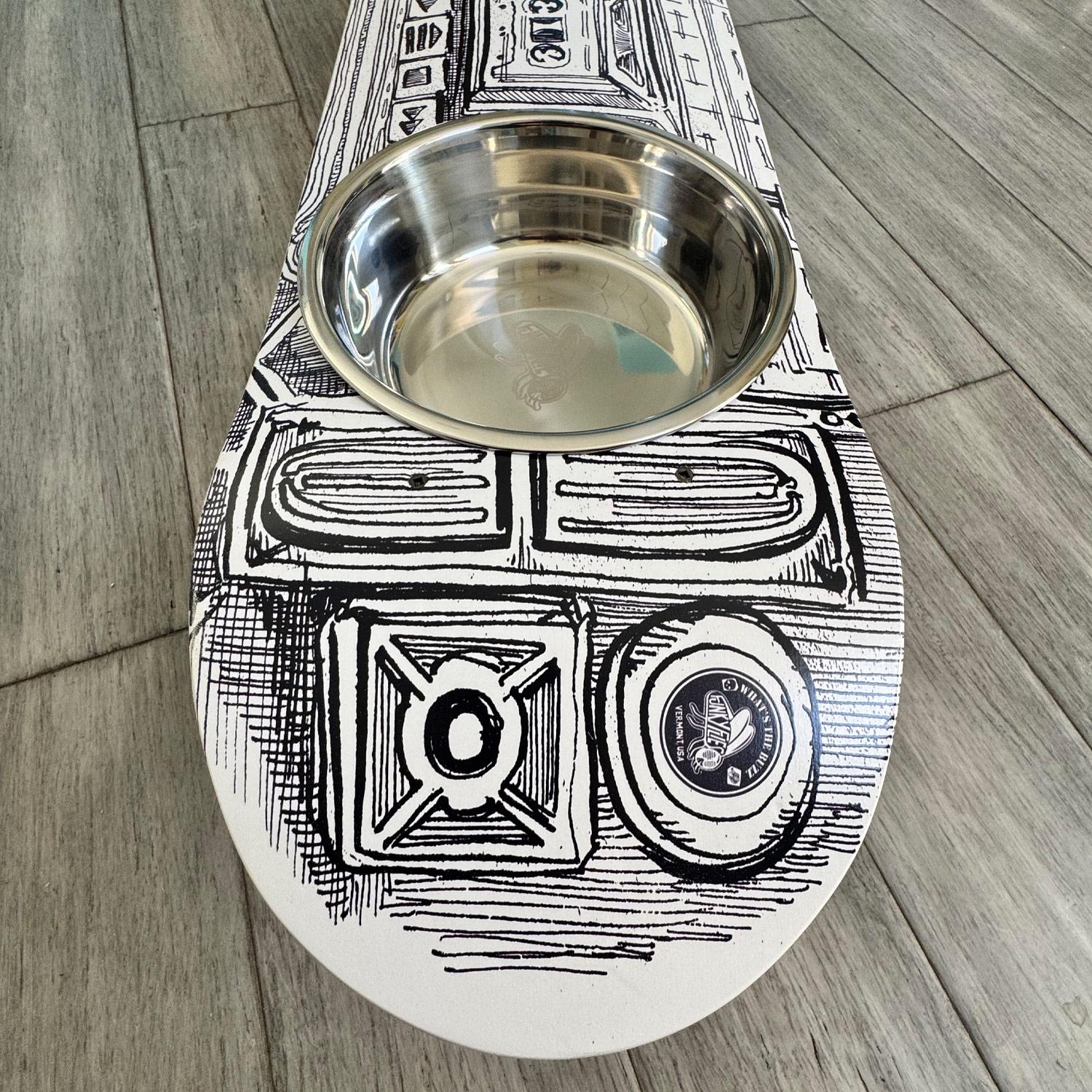 Boombox Dog Skatebowl - Elevated Dog Bowl With 2 Stainless Steel Bowls ...