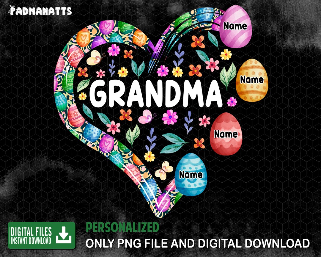 Personalized Grandma Easter Eggs Heart Png, Custom Name Kid Bunny ...