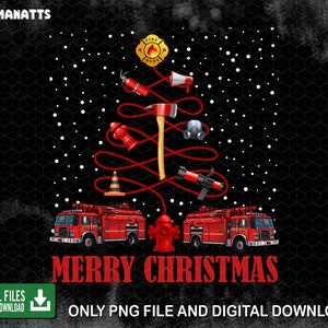 Merry Christmas Firefighter Png, Fire Truck Christmas Tree Png ...