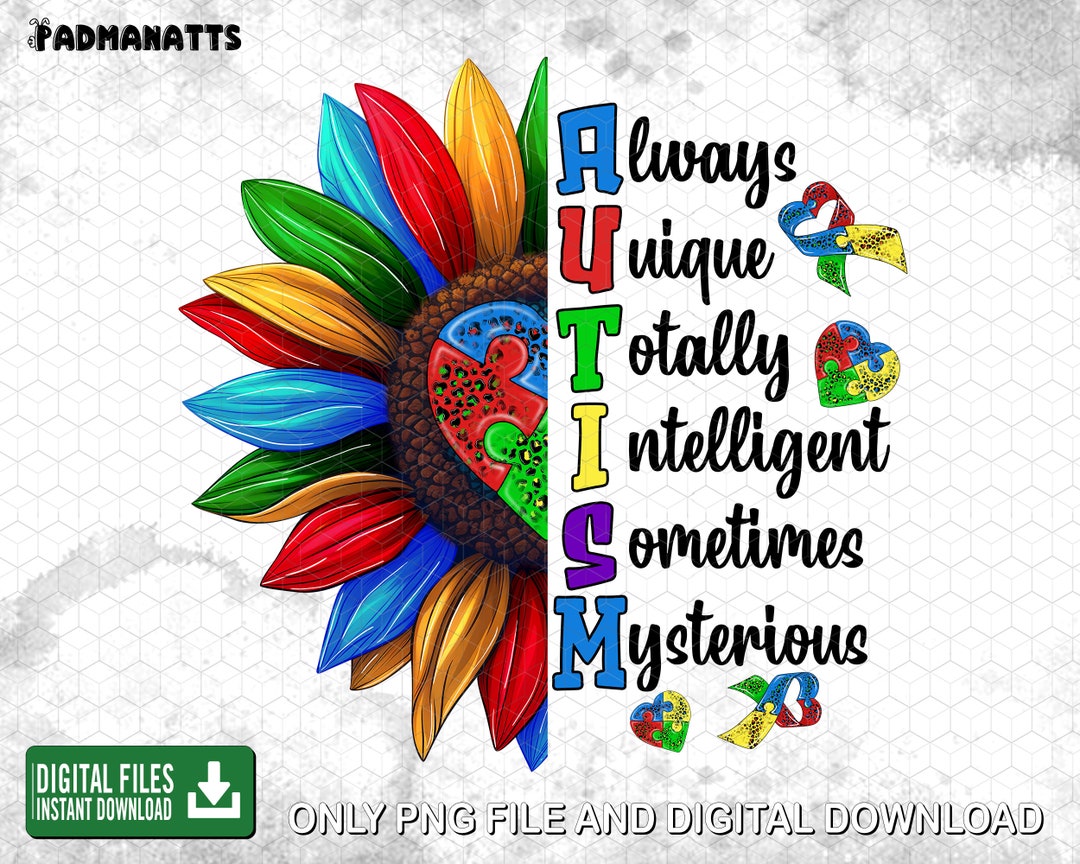 Autism Sunflower Sublimation Png, Autism Awareness Png, Autism Ribbon ...
