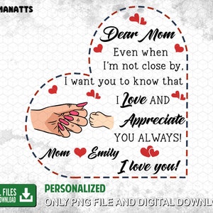 Personalized Dear Mom I Love You Png, Message for Mom Png, Gift for Mom ...