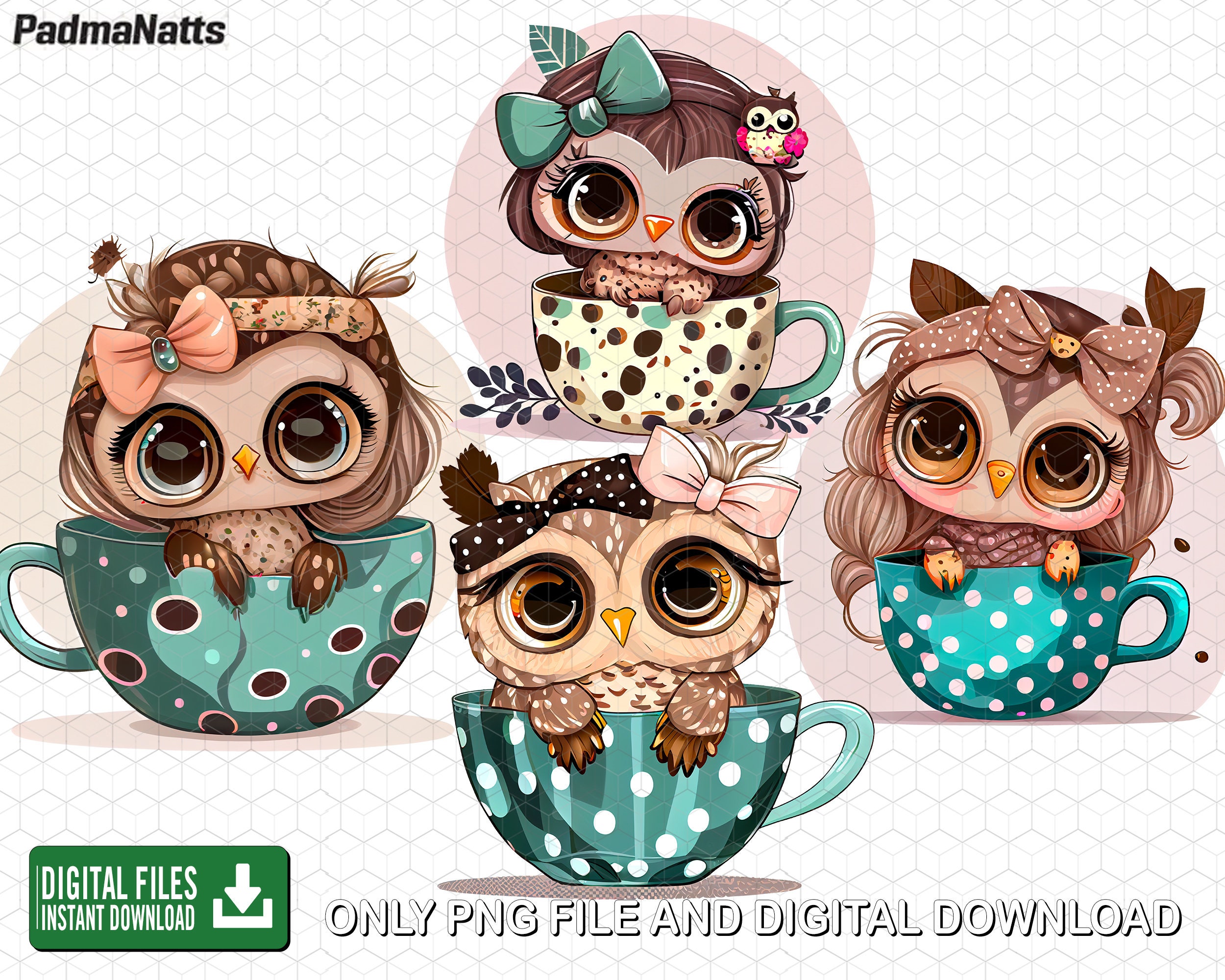 Cute Owl Girl in Cup Sublimation Png, Cute Owl Girl Watercolor Clipart, Cute Owl Png, Watercolor ...