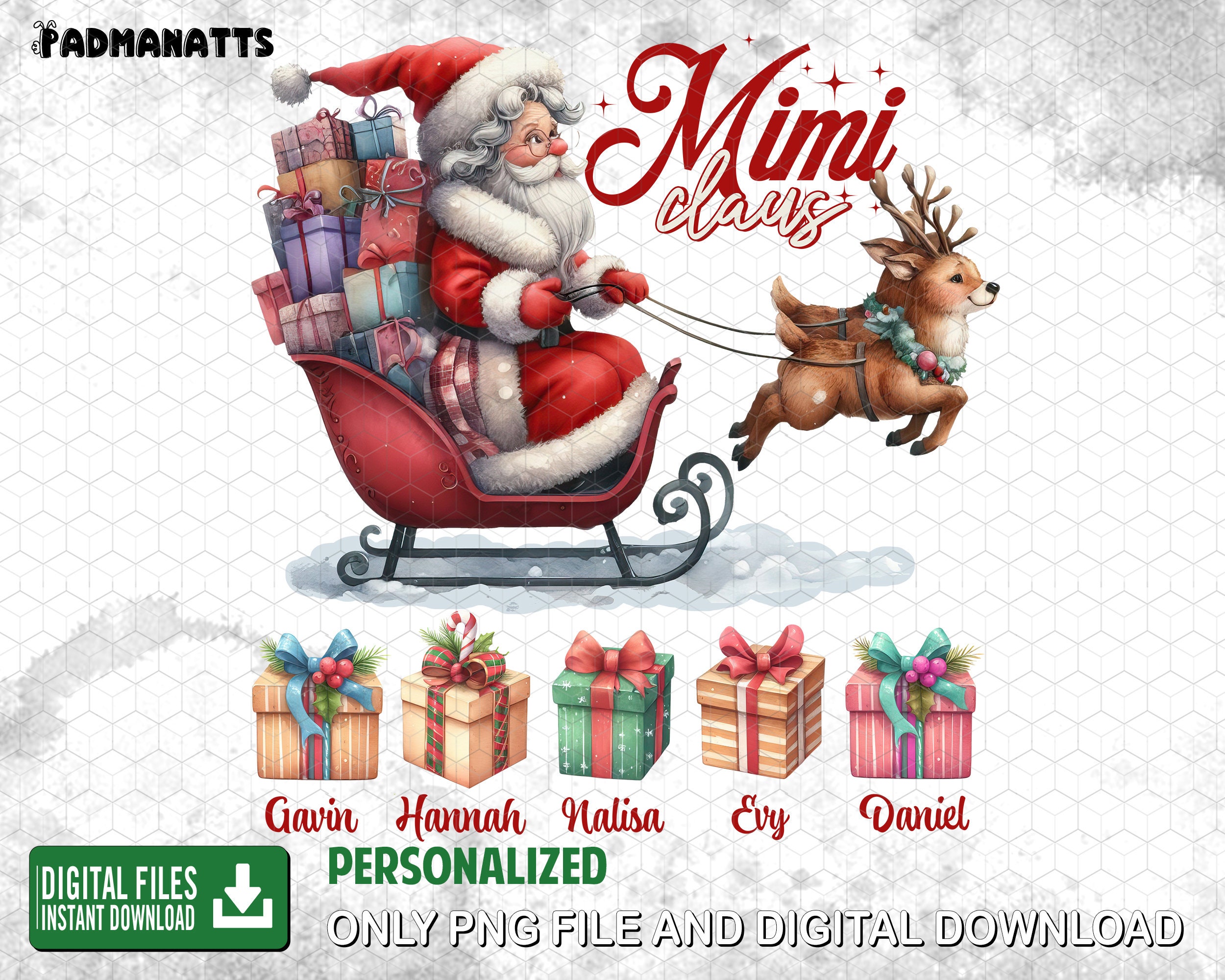 Personalized Mimi Claus Sublimation Png, Custom Kids Name Png ...
