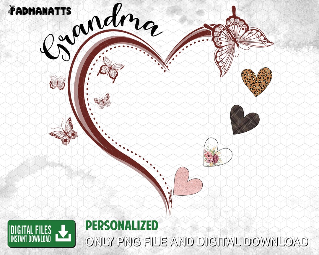 Personalized Grandma Butterflies Hearts Png, Grandmother Png, Grandma ...