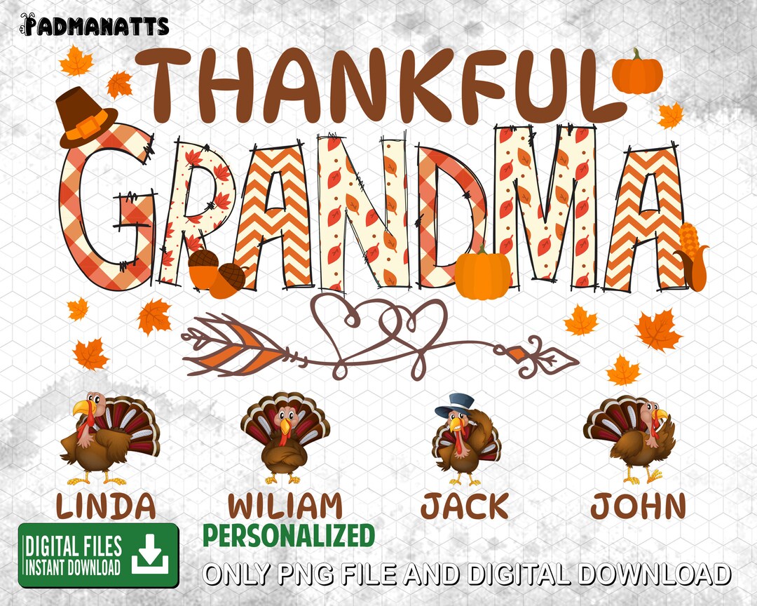 Personalized Thankful Grandma Turkey Png, Custom Grandma Thanksgiving ...