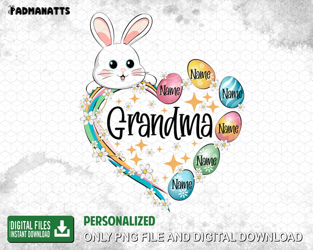 Personalized Grandma Easter Rabbit Heart Png, Custom Name Kid Bunny ...