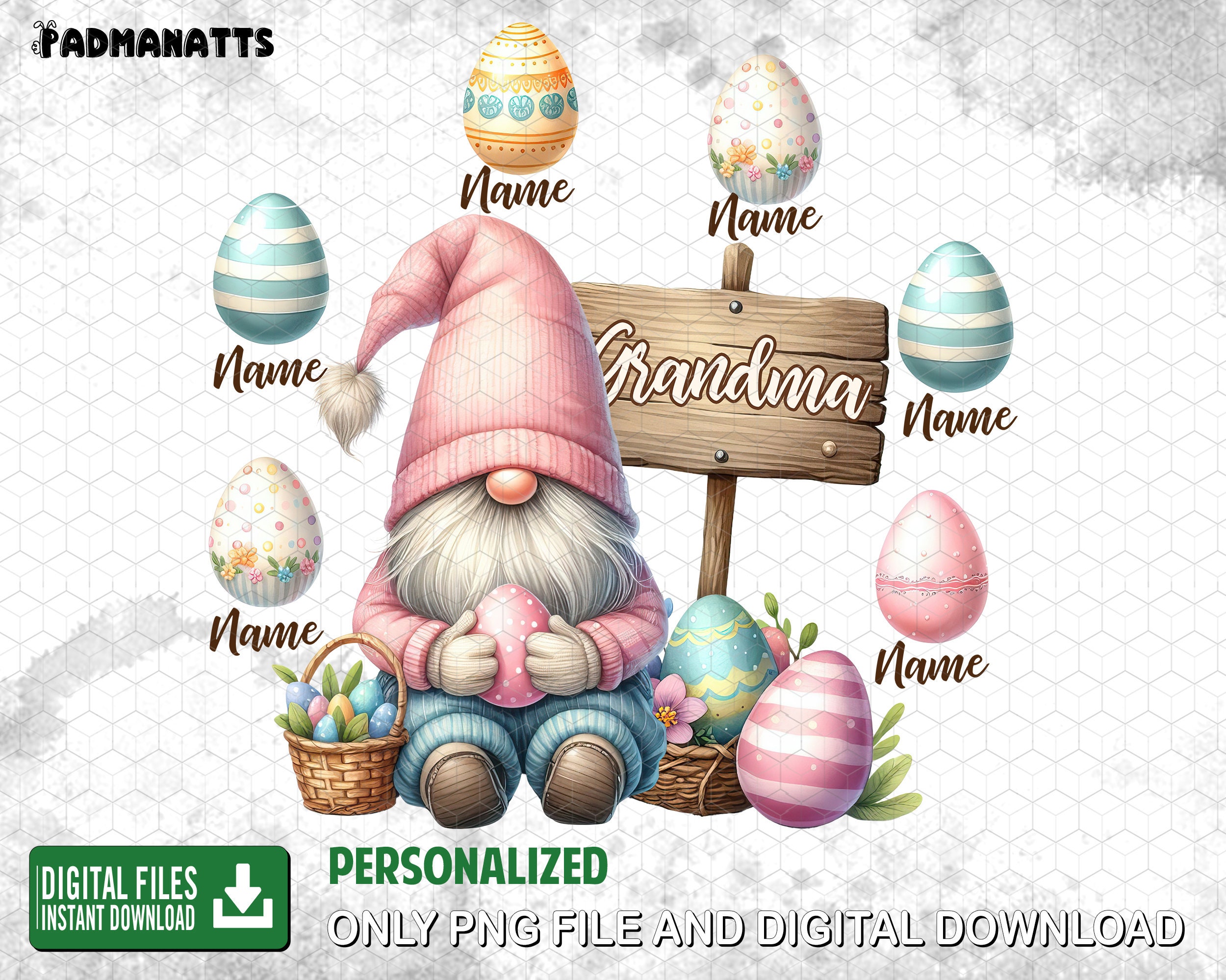 Personalized Grandma Easter Gnome Png, Custom Name Kid Bunny, Custom ...