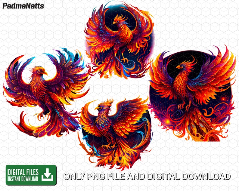 Fire Phoenix Watercolor Sublimation Png, Fire Phoenix Watercolor Bundle ...