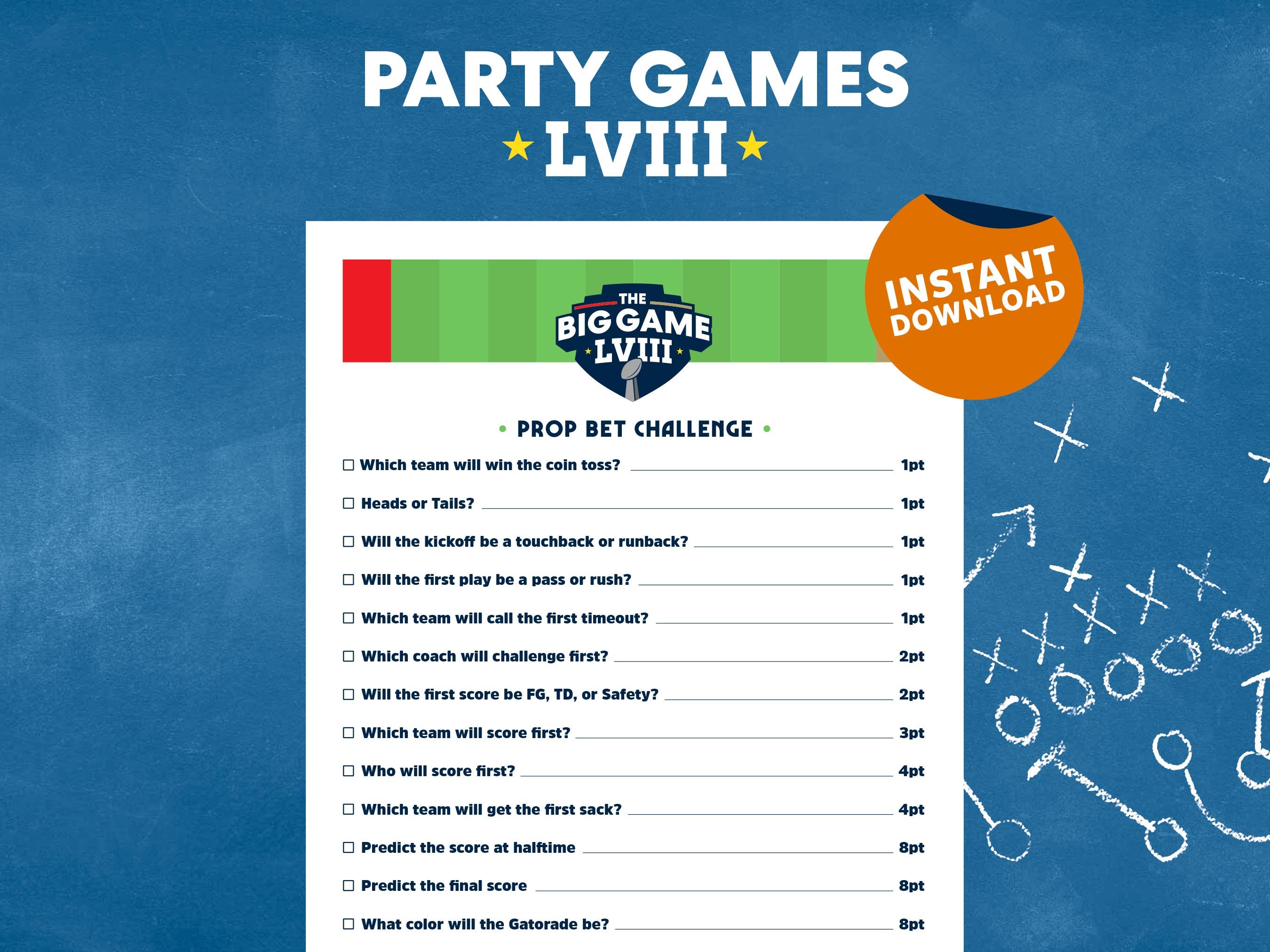 2024 Football Party Games Football Party Printables, Prop Bet Challenge ...