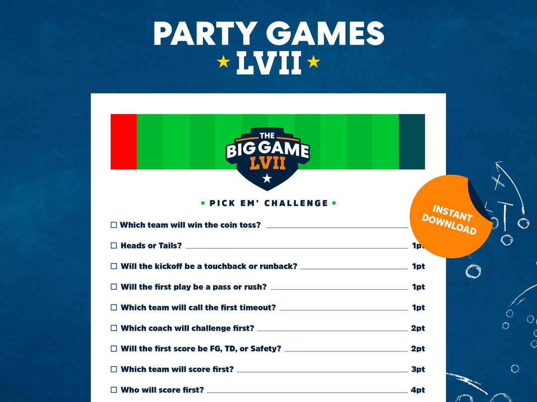 2023 Printable Football Party Game the Big Game LVII57 Pick Em ...
